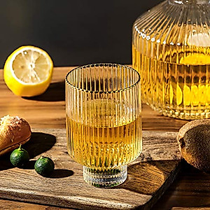 G bedside water carafe glass 1 pitcher 2 cups set for night time water decanter Carafe 59 oz Tumbler 12.5 oz night-stand table bedroom handy jug crystal clear vintage home office desk