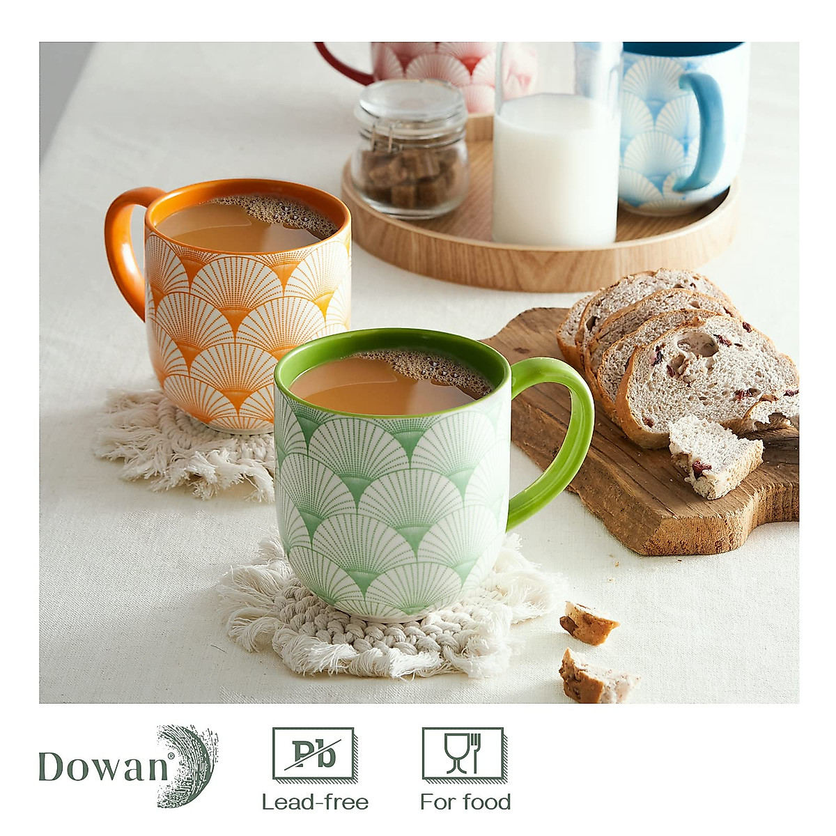 DOWAN Coffee Mugs, 22 Oz Large Coffee Mugs Set of 4 with Handles, Ceramic Mug with Unique Style, Funny Coffee Mugs for Latte, tea, Gift for Birthday, Party, Home, Vibrant Colors