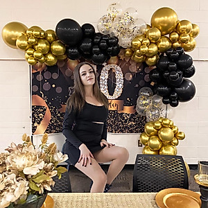 Black and Gold Balloons Kit, 12 Inches Metallic Gold Balloons Confetti Balloon and Black Balloons with Ribbon for Birthday Graduation New Year Decorations.50Pcs