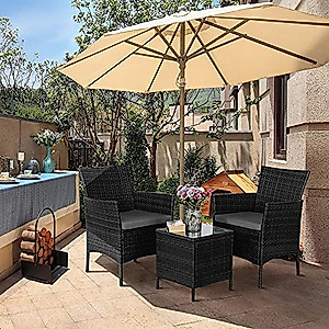 Yaheetech 3 Pieces Patio Porch Furniture Sets, Rattan Patio Chair & Table Set PE Wicker Bistro Set for Outdoor/Garden/Yard