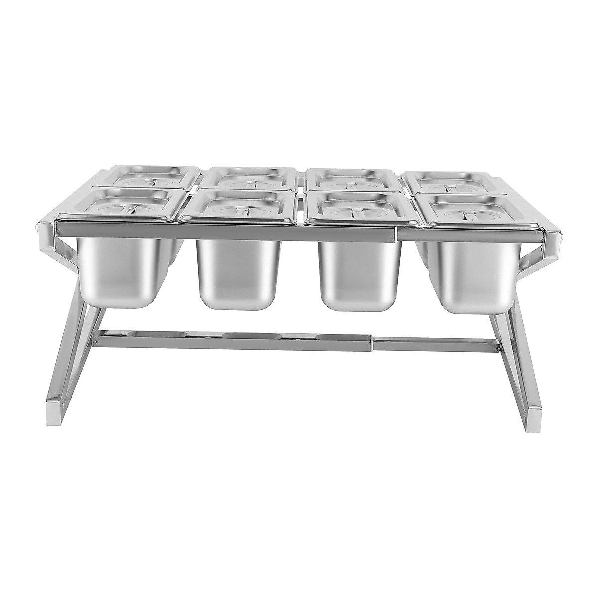 QUEMARQUE Pizza Topping Station, Double Layer Stainless Steel Seasoning Containers with Lids, 8 Compartment Trays Food Prep Station for Prepping Ingredients and Toppings