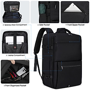 Travel Backpack for Men Women 17 Inch Flight Approved Carry on Backpack Waterproof Large 40L Laptop Backpack Luggage Daypack Business College School Computer Weekender Overnight Backpack,Black