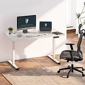 FLEXISPOT Stand Up Desk 3 Stages Dual Motor Electric Standing Desk 48x30 Inch Whole-Piece Board Height Adjustable Desk Electric Sit Stand Desk(White Frame + White Desktop, 2 Packages)