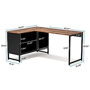 Tribesigns L Shaped Desk with Storage Cabinet, 59 inch Large L-Shaped Office Desks, PC Desks with Heavy-Duty Metal Frame Rustic Brown Black