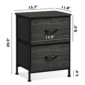 WLIVE Night Stand set 2, Nightstand with 2 Fabric Drawers, Small Dresser for Bedroom, Bedside Table for Small Spaces, Dorm, Charcoal Black Wood Grain Print