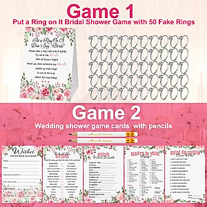 Ctosree Bridal Shower Games Set Put a Ring on It Bridal Shower Game with 50 Fake Rings and 200 Wedding Games Cards with 20 Pencils Bachelorette Party Games Bridal Shower Favors Decorations for Guests