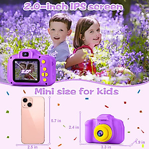 PROGRACE K1 Kids Digital Camera, Purple with 32GB Card, Unisex