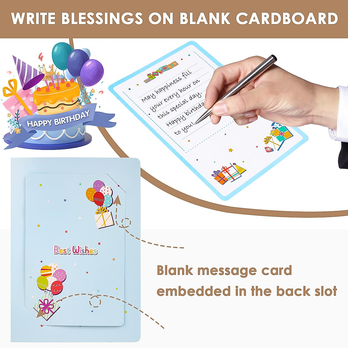 ZOEDO 3D Musical Birthday Pop Up Card, Blow Out LED Light Candle & Music Happy Birthday Card Birthday Greeting Cards with Blank Note Card and Envelope for Kid Husband, Men, Women, Mom