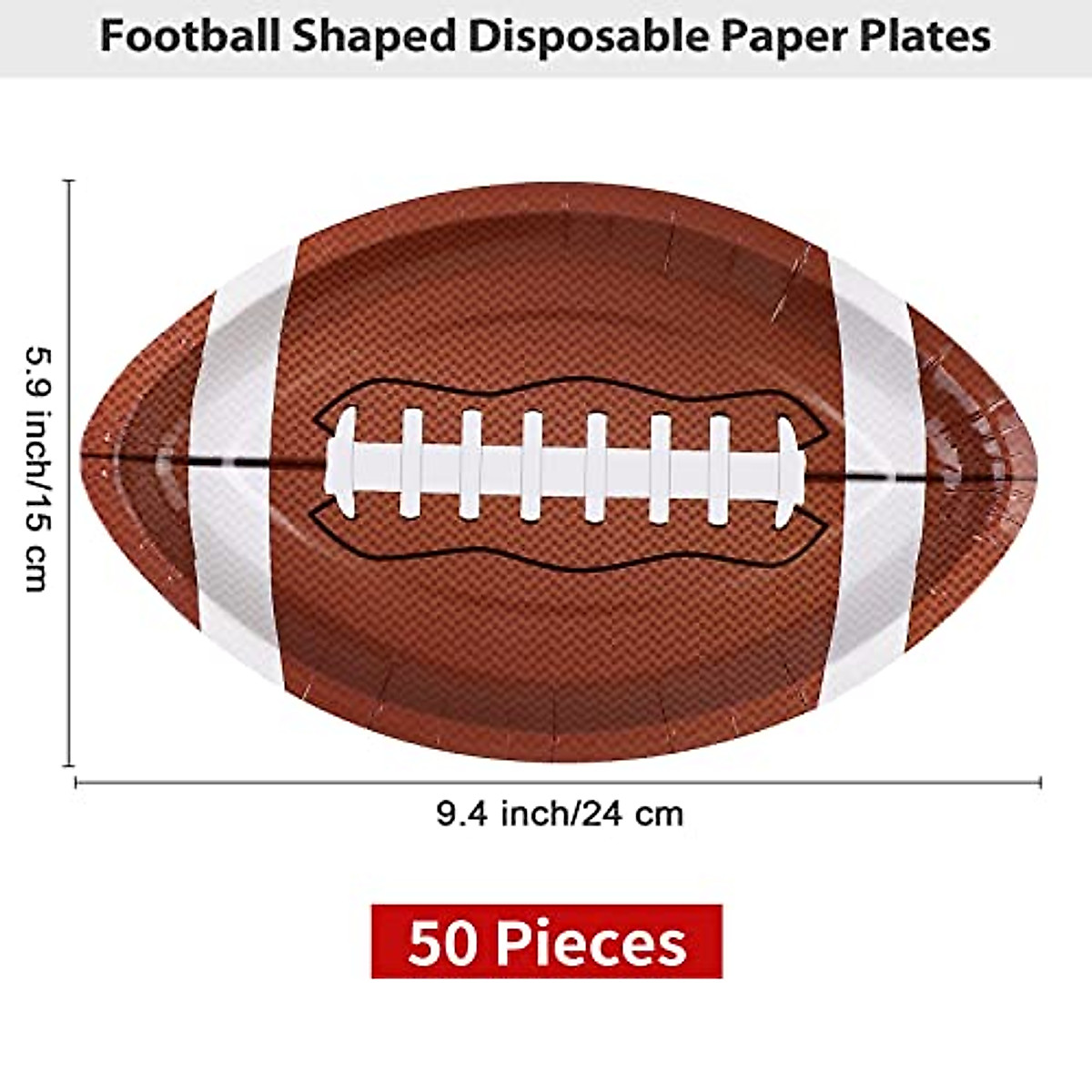 ADXCO 50 Pieces Football Shaped Disposable Paper Plates Football Party Plates Football Party Supplies for Football Theme Party Supplies Sports Game Birthday Decoration, 9.4 x 5.9 Inch