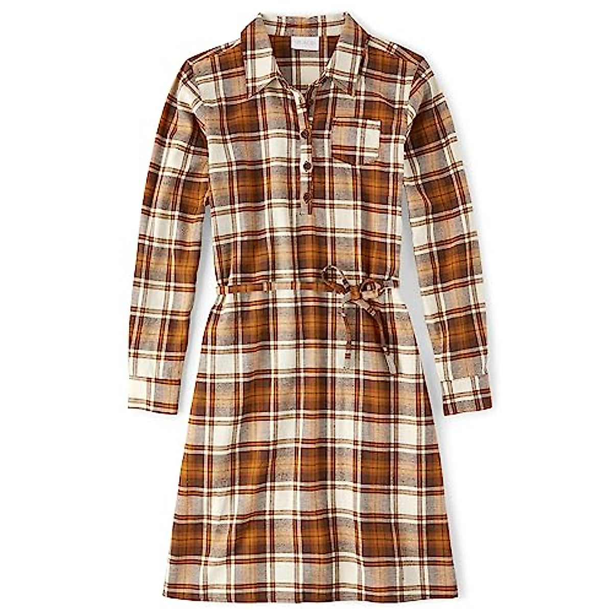 The Children's Place,Fall Plaid Long Sleeve Dress,HAY Stack,XLarge WMNS