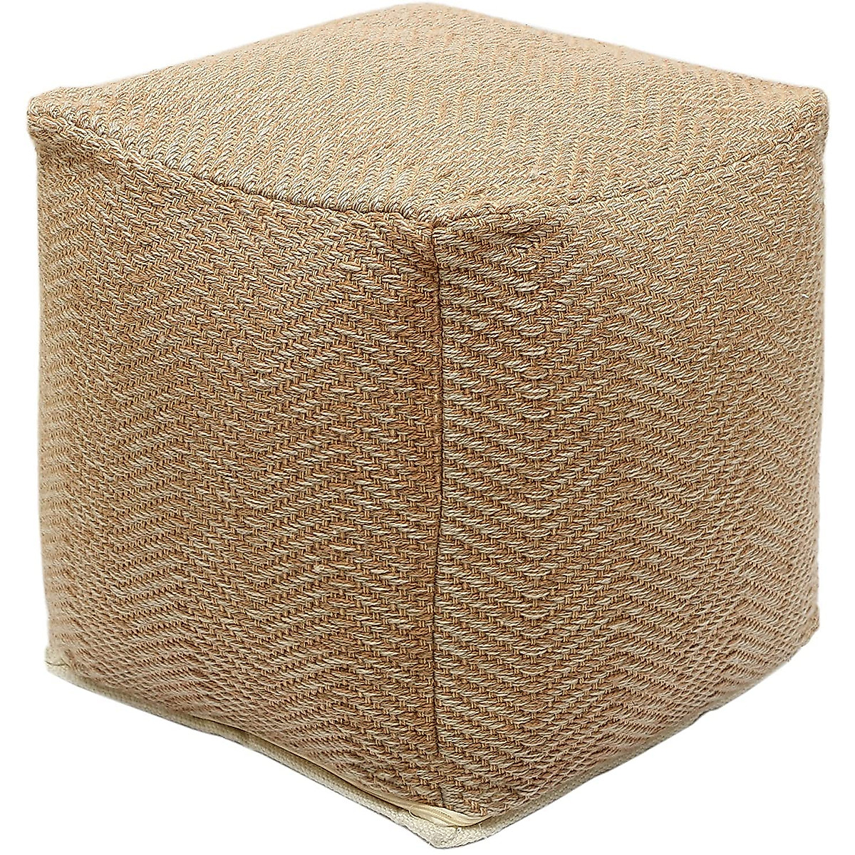 WOVEN ST. UNSTUFFED Pouf Ottoman Cover Textured Printed Storage Cube Pouf Pouffe Accent Chair Seat Footrest for Living Room, Bedroom, Nursery, Kids Room, Patio, Gym; 100% PET (16"x16"x16") (Beige)