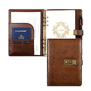 CAGIE Journal with Lock for Adults, Large Refillable Lock Diary 6 Ring Binder Notebook with Lock for Men Women, 7 x 9 Inch, Brown