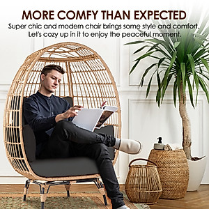 OTSUN Oversized Wicker Egg Chair: Outdoor Indoor Lounger with 4 Cushions, 440lb Capacity, Egg Basket Chair for Living Room, Backyard, Balcony, Patio, Black