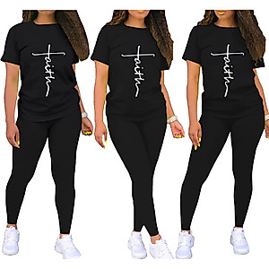 JSVZREU Two Piece Outfits for Women Summer Short Set 2 Piece Outfits Jogger Track Suits Sweatsuits for Women Short Sleeve (7211black, X-Large)