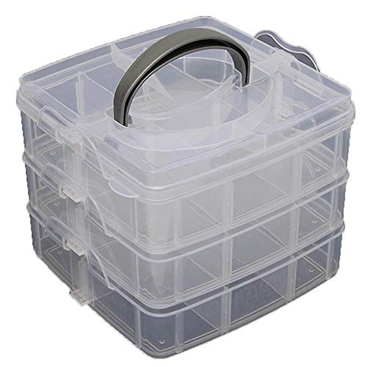 Baost 3-Layer Detachable Portable Clear Plastic Ornament Box Holder Carrier Art Craft Jewelry Earring Ring Beads Sewing Accessories Storage Organizer Container Case with Handle White