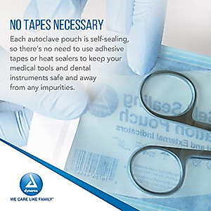 Dynarex Sterilization Pouches - Self-Sealing Autoclave Bags for Medical, Dental, Tattoo & Nail Care Tools - Blue-Tinted Transparent Cover, Dual Color Indicators - 3.5" x 9", 1 Box of 200