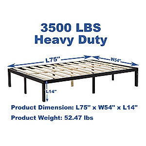 zizin Metal Full Bed Frame Wood Slats Platform Mattress Foundation Heavy Duty No Box Spring Needed 14 Inch Base with Storage (Wooden-Full)