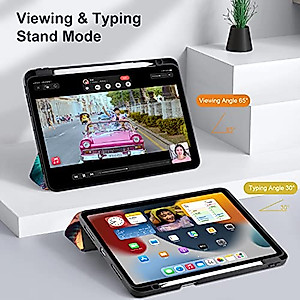 Batianda Case for iPad Pro 11-inch 2022 4th M2 Chip /2021 (3rd Generation) / iPad Pro 11" 2nd 2020 [Built-in Pencil Holder] Shockproof Cover with Clear Transparent Back Shell TPU Bumper, Cheshire Cat
