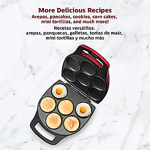 Holstein Housewares Non-Stick 6-Section Multi-Food Maker - Arepas, Mini Pancakes, Corncakes and More, 6-PC, Red/Black