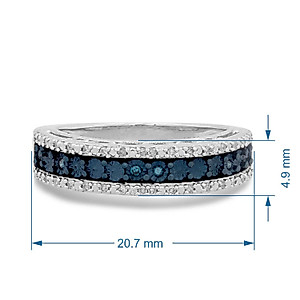 Jewelili Sterling Silver 1/10 Cttw Natural Miracle Plated Blue and White Round Diamond Anniversary Ring, Size 8
