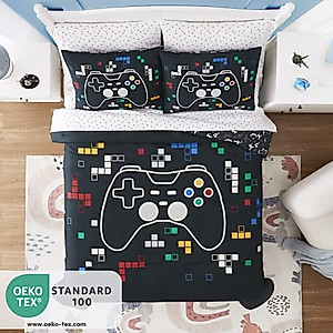 KALEIDOSPACE Gamer Bedding Sets for Boys Girls, Glow in The Dark 7 Piece Bed in a Bag Full, Ultra Soft Microfiber Kids Bedding for All Season (76"X86")