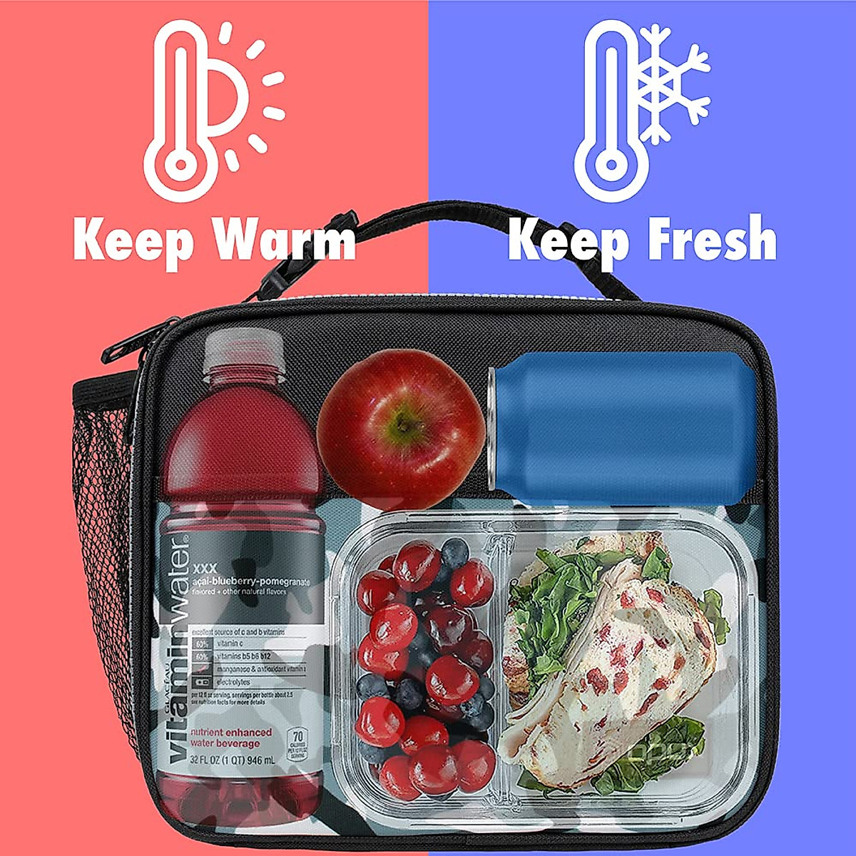 opux Insulated Lunch Bag Kids, Lunch Box for School Boy Girl, Leakproof Small Reusable Compact Soft Mini Cooler Bag, Toddler Small Lunch Boxes Kit Pail with Front Side Pockets (Camo Green)