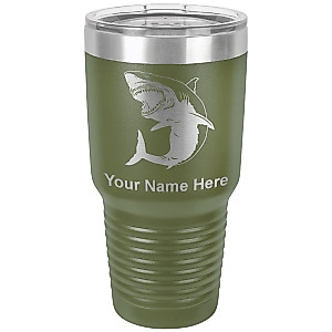 LaserGram 30oz Vacuum Insulated Tumbler Mug, Great White Shark, Personalized Engraving Included (Camo Green)