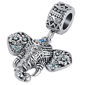 DWJSu Lucky Elephant Charms Good Luck Symbol Blue Crystal Dangle Animal Bead Charm fit Pandora Charm Bracelet & Necklace, DW-NEW075