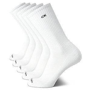 Calvin Klein Men’s Athletic Socks - 5 Pack Cushioned Crew Socks for Men - Soft, Breathable & Durable with Arch Support for All-Day Comfort, Sports, Workouts & Everyday Wear, White, Size 7-12