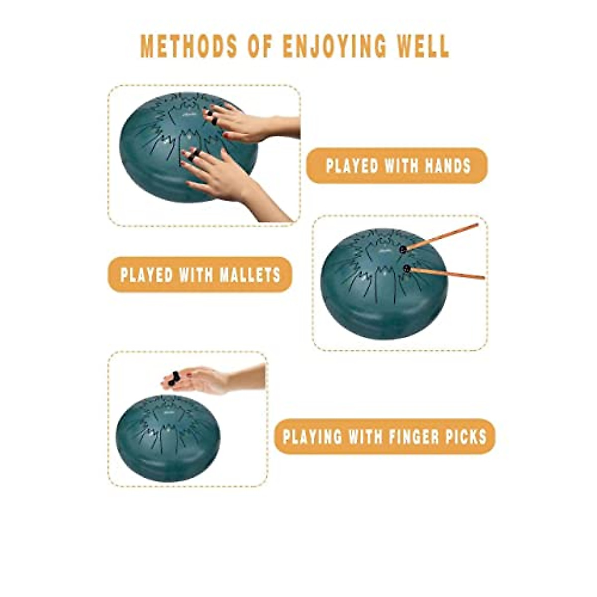 Nanrika Steel Tongue Drum, 12 Inch 13 Note, Percussion Instrument, Hand Pan Drum, With Bag, Music Book, Drumstick and Finger Cover (Malachite)