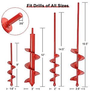 TCBWFY 4 Set Auger Drill Bit for Planting,Heavy Duty Garden Auger Spiral Drill Bit Bulb Planter Tool for Planting Bedding Plants,Universal for Cordless Drill(1.6"x9",2"x14.6",3"x16.5",3"x12")