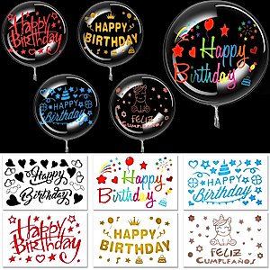 36 Pieces Clear Balloons DIY Transparent Balloons with Birthday Stickers Bobo Balloons for Stuffing LED Light Globus Transparent Stickers Balloons Wedding Party Birthday