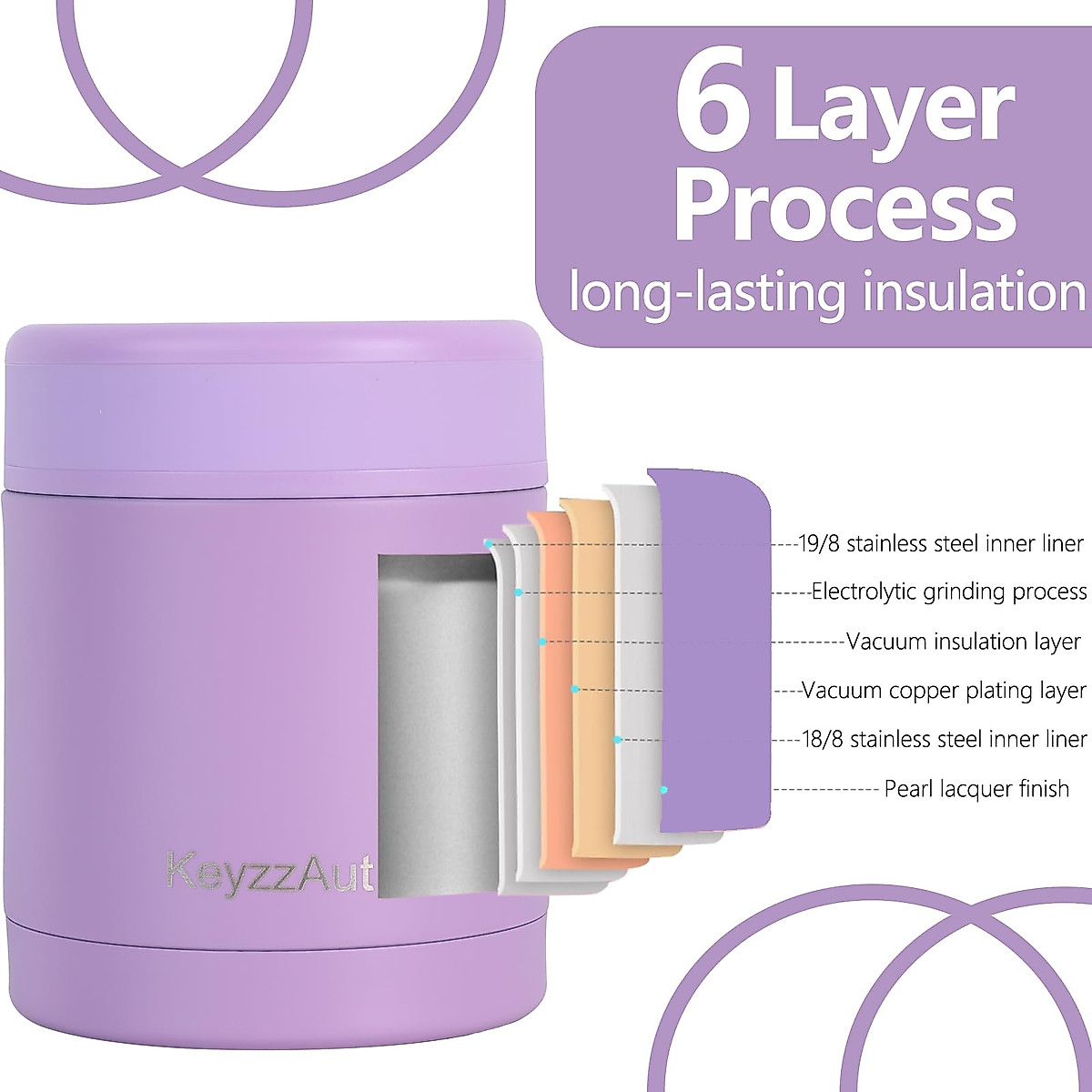 KeyzzAut Insulated Food Container 12oz Vacuum Insulated Food Jar Soup Thermos for Hot and Cold Food Kids Leak-Proof Stainless Steel Lunch Box Food Lunch Container(Purple)