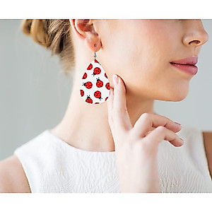 Vosach Red Ladybug Woman Earrings, Funny Red Black Ladybug Lightweight Leather Dangle Teardrop Earrings Jewelry For Ladies Friends