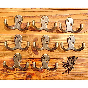 Coat Hooks Double Prong Wall Hanger Mounted with 25 Screws 35 LB Utility Hooks Heavy Duty Towel Hooks Retro Double Hooks for Coat, Scarf, Bag, Towel, Key, Cap, Cup
