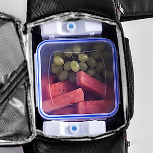 Meal Prep Lunch Bag / Box For Men, Women + 3 Large Food Containers (45 Oz.) + 2 Big Reusable Ice Packs + Shoulder Strap + Shaker With Storage. Insulated Lunchbox Cooler Portion Control Set (Black)