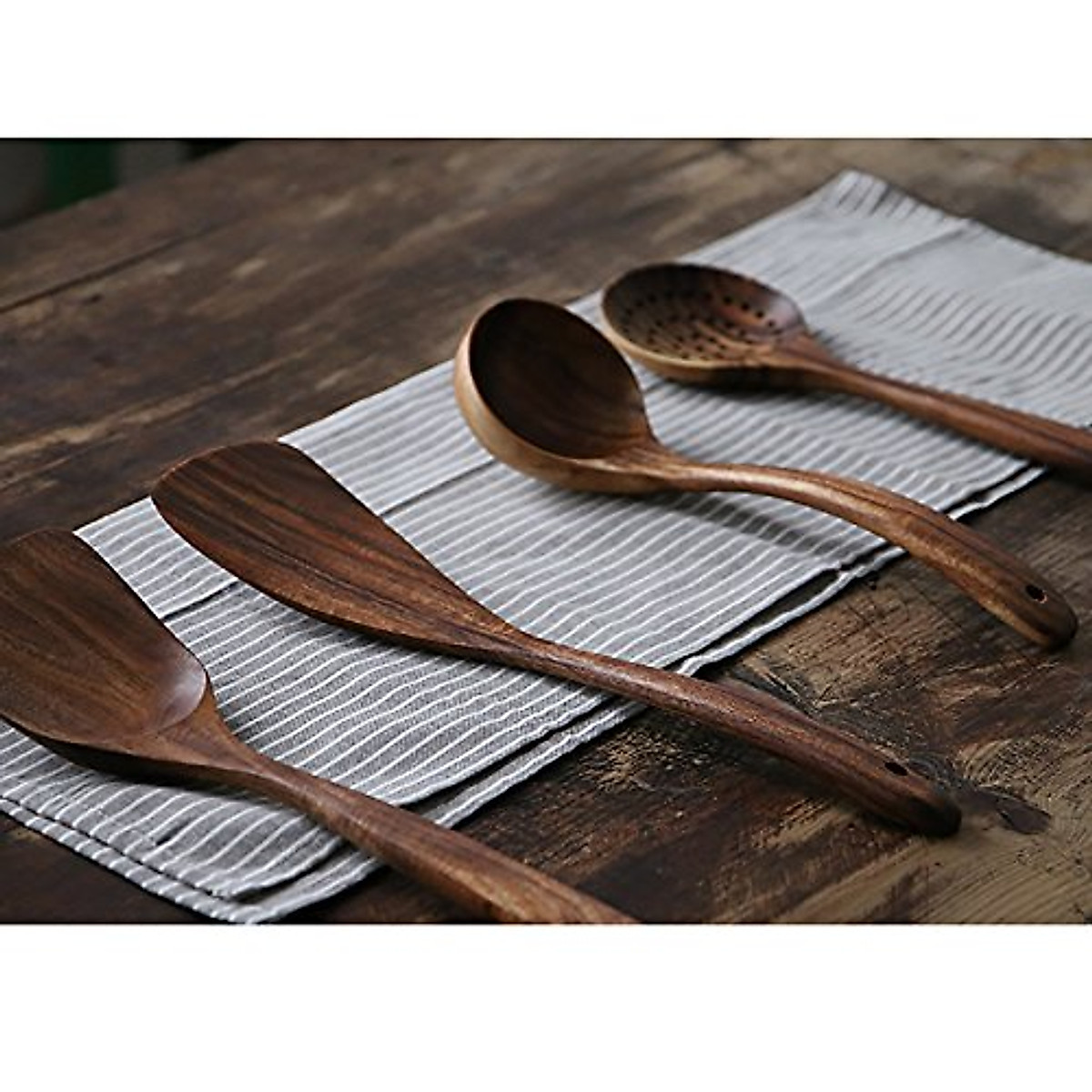 NAYAHOSE Wooden Spoons for Cooking, 4 Pcs Wooden Utensils for Cooking, Natural Teak Wood Spatulas Spoon for Cooking, Nonstick Kitchen Utensil Set
