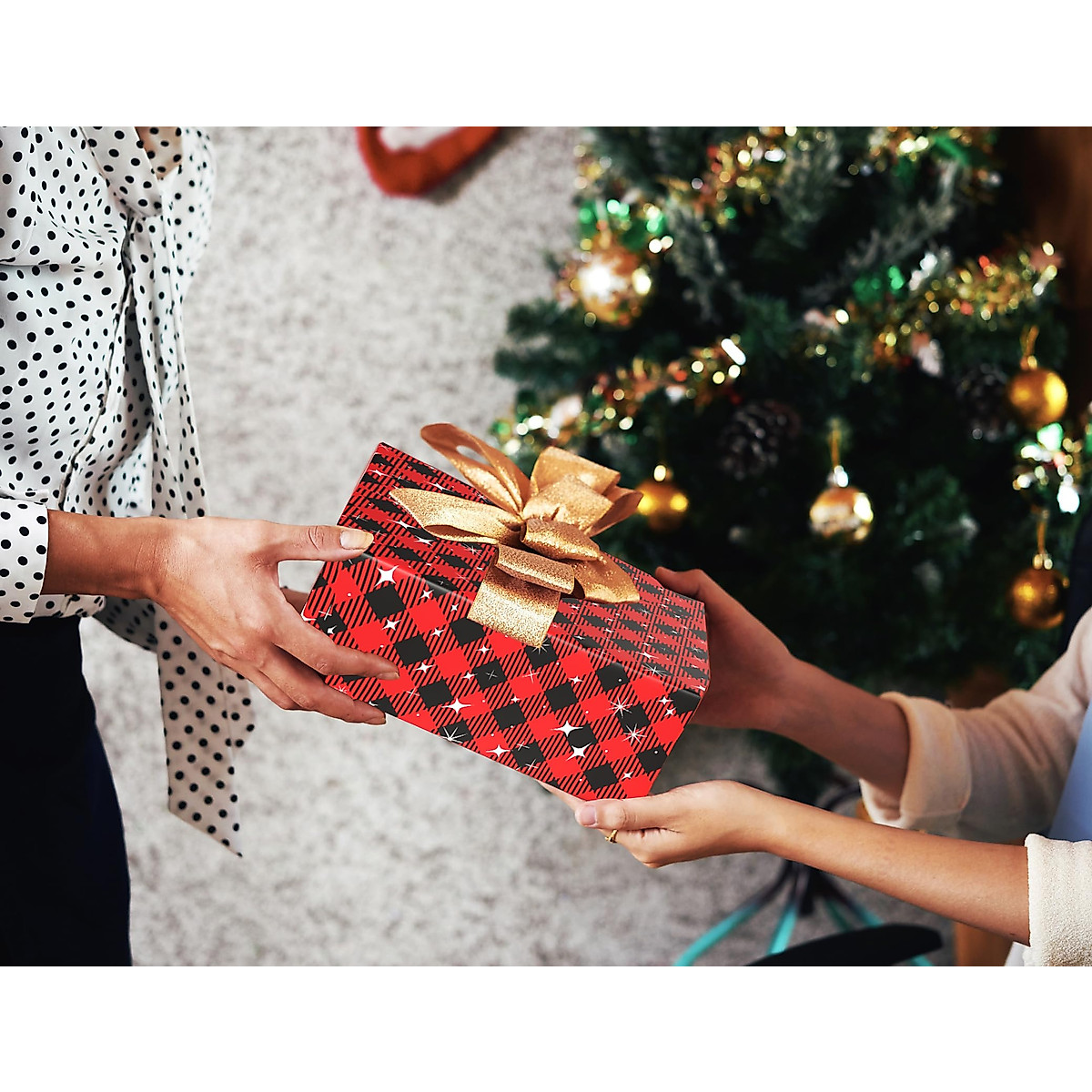 ZINTBIAL Christmas Wrapping Paper for Kids Adults - Xmas Jumbo Sheets with Red/Black Plaid, Santa, Reindeer, Gnome, and "Ho Ho" Designs - 29 x 42 Inches, 6 Jumbo Sheets - Recycled, Easy to Store, Not