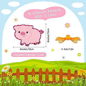 Pajean 10 Pieces Kids Farm Animal Lacing Cards Cardboard Sewing Cards Double Sided Lacing Playing Games for Children Developing Imagination Education Supplies JB-220602-J Multicolor