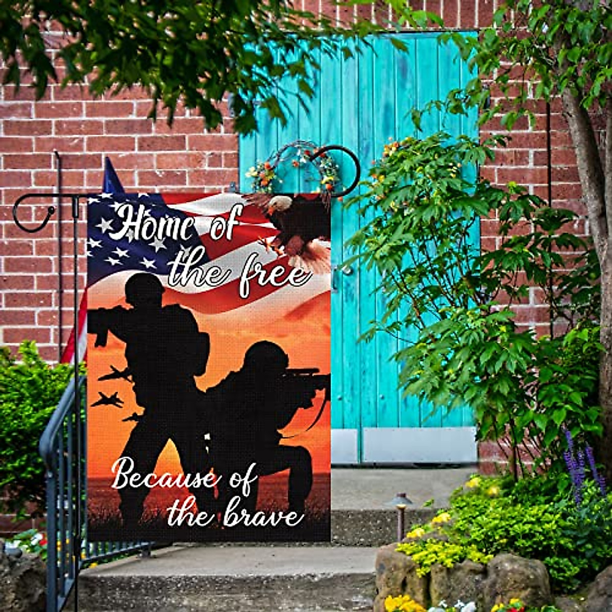 Patriotic Memorial Day Garden Flag Home of The Free Because of The Brave Soldier Garden Flags 4th of July 12x18 Inch Double Sided Burlap Yard Banner for Spring Summer Outdoor Decor(ONLY FLAG)