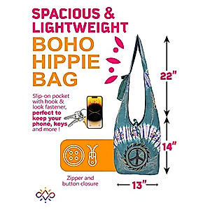 THE COLLECTION ROYAL Hobo Crossbody Bags for Women, Boho Purse, Boho Bag | Hippie Bag, Indie Tote Bag, Cloth Purse for Women (GrnTiePeace)