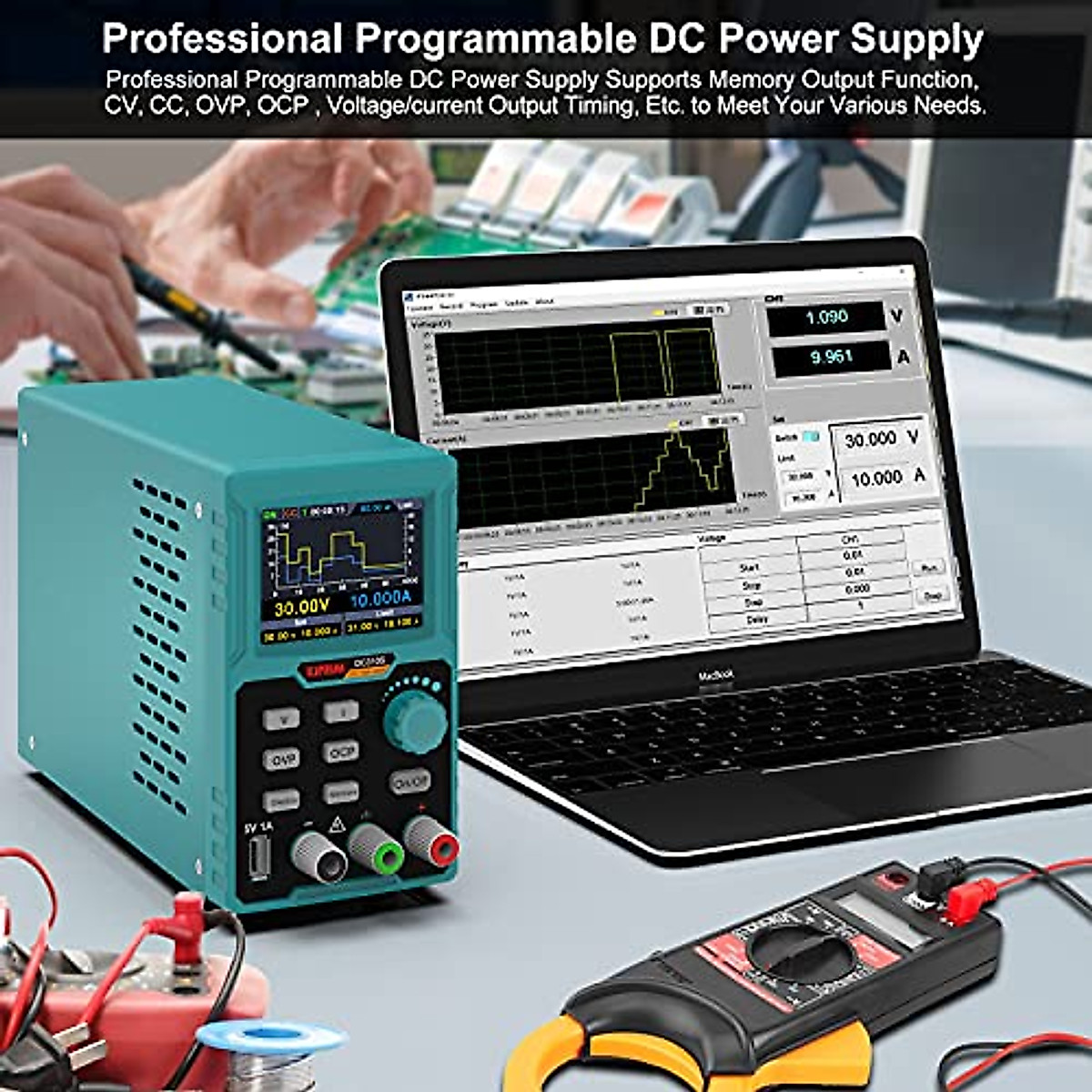 Programmable DC Power Supply (0-30 V 0-10 A) 110V Input High Precision 4-Digit Multiple Protection with PC Software and USB Charging
