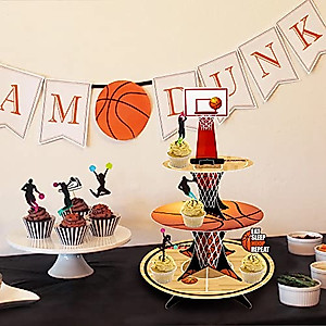 Basketball Party Decorations Cupcake Stand with 24pcs Basketball Cupcake Toppers for Kids Boys Basketball Sports Game Themed Birthday Party Supplies Basketball 3 Tier Cupcake Tower