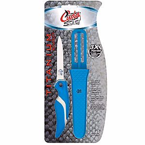 CUDA 3" Net Knife Saltwater & Freshwater Serrated Edge Titanium Bonded Stainless Steel Blade Knife with Non-Slip Scale Pattern Grip | Sheath Included