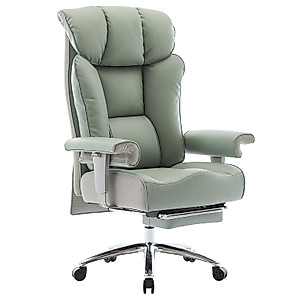 Efomao Big and Tall Office Chair 450lbs, Ergonomic Office Chair, Executive Office Chair for Heavy People, Computer Chair with Foot Rest, High Back Office Chair, PU Leather Green Office Chair