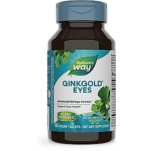 Nature's Way Ginkgold Eyes, Gingko Biloba Supplement for Adults, Supports Eye Health*, Gluten Free, 60mg Ginkgo Biloba Extract Per 2- Tablet Serving, 60 Tablets (Packaging May Vary)