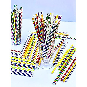 Recyclable paper straws, 100 Pcs, Birthday Parties, Art and craft projects, beautiful colors, durable, 6mm x 195 mm
