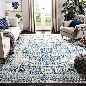 SAFAVIEH Evoke Collection Area Rug - 5'3" x 7'6", Ivory & Black, Oriental Medallion Distressed Design, Non-Shedding & Easy Care, Ideal for High Traffic Areas in Living Room, Bedroom (EVK260T)
