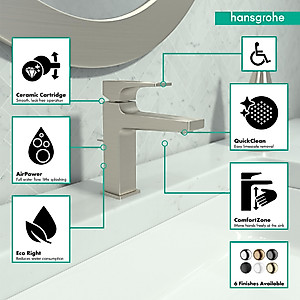 hansgrohe Metropol Modern Low Flow Water Saving 1-Handle 1 7-inch Tall Bathroom Sink Faucet in Brushed Nickel, 32506821