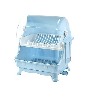 Dish Drying Rack, Dish Rack With Cover, Cutlery Dish Drainer Rack with Lid Cover,Over The Sink Dish Drying Rack, Multifunctional Kitchen Tableware Storage Box(blue)